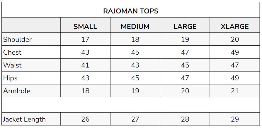 Size Chart – Rajo Laurel